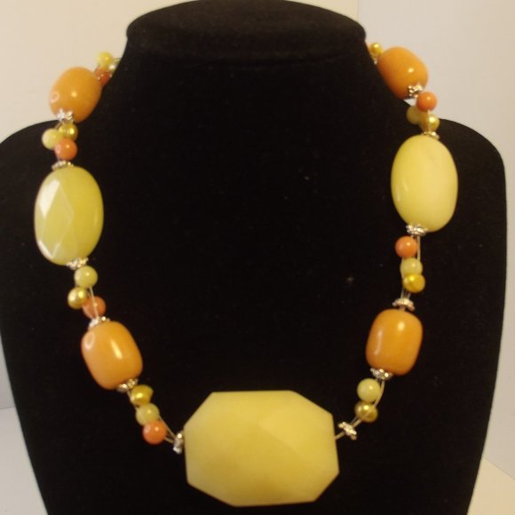 Jewelry | Yellow Stone Orange Stone Illusion Necklace Jasper Quartz ...